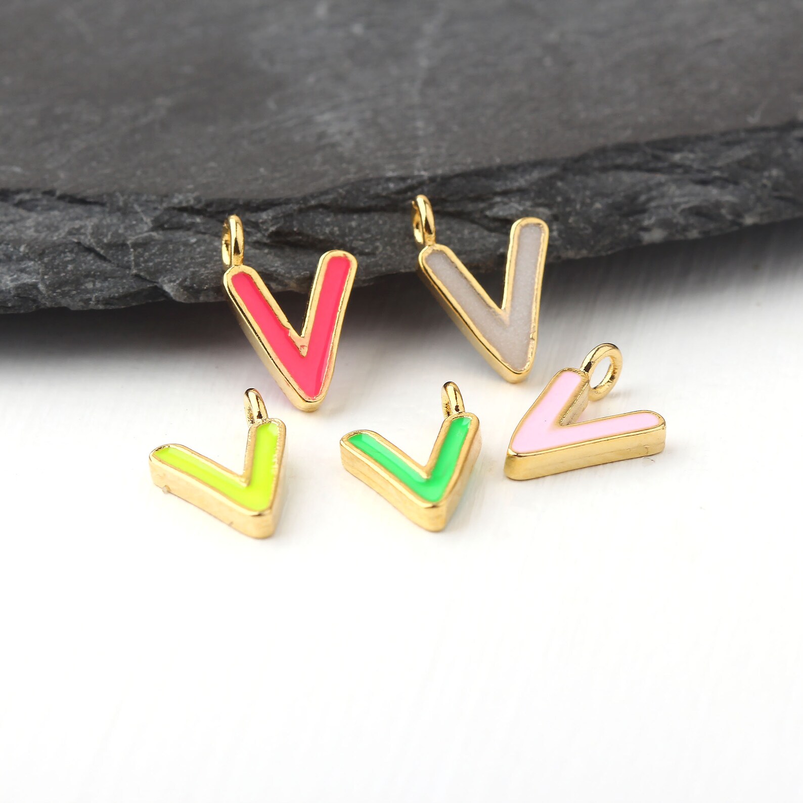 1 Letter V Charm, Enamel Letter Charms, Enamel Alphabet Charms, Letter ...