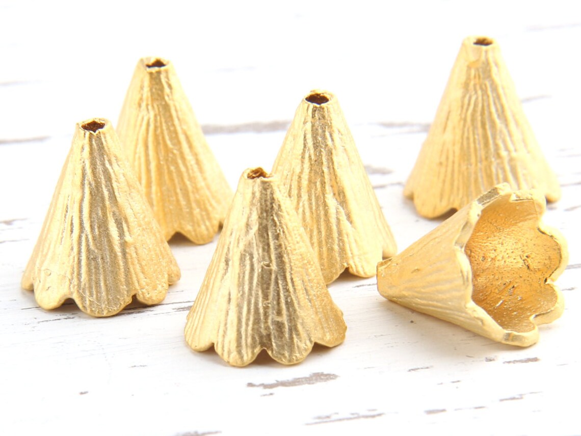 Matte Gold Cone end cap Bead cap Tassel Cap 6 pieces // | Etsy