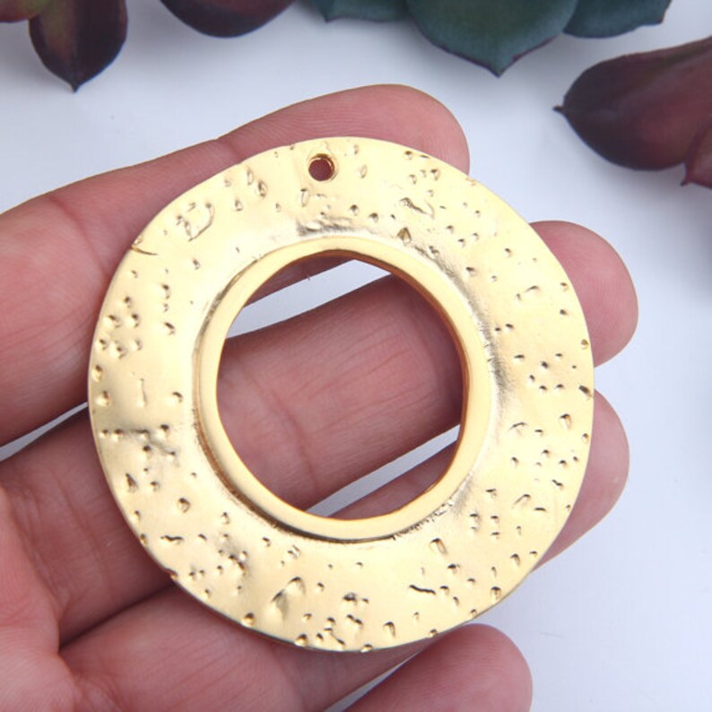Gold Round Flat Hammered Loop Pendant Loop Pendant Large - Etsy