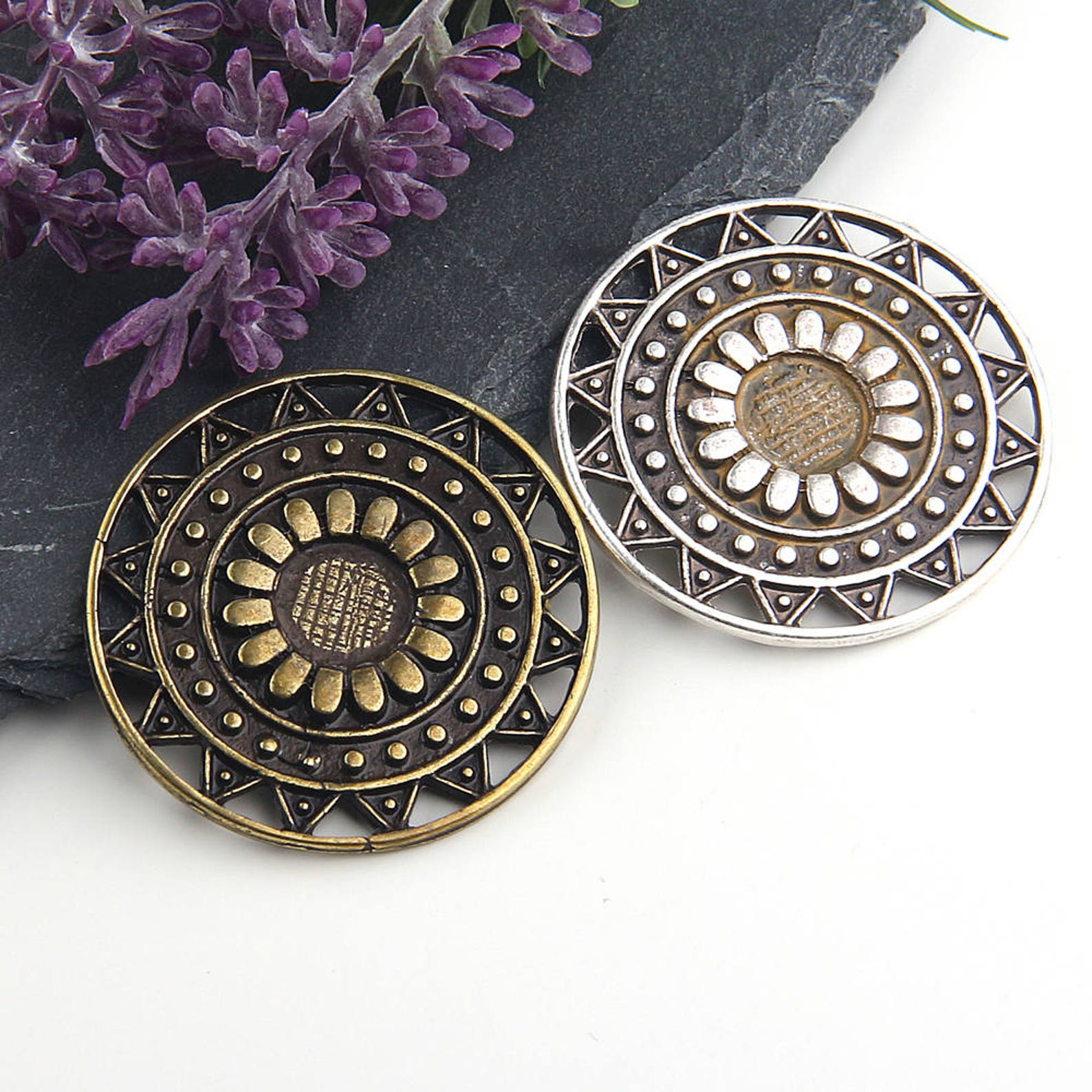 Silver, Tribal Sun Disc Pendant, Sun Disc, Disc Pendant, 1 Piece // SP ...