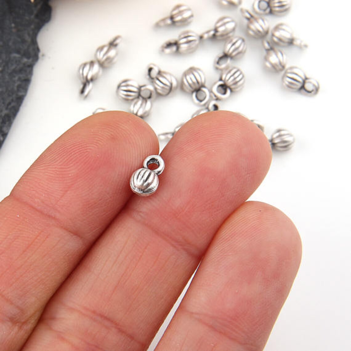 Tiny Striped Silver Charms / Mini Charms / Mini Silver Charms / Drop ...