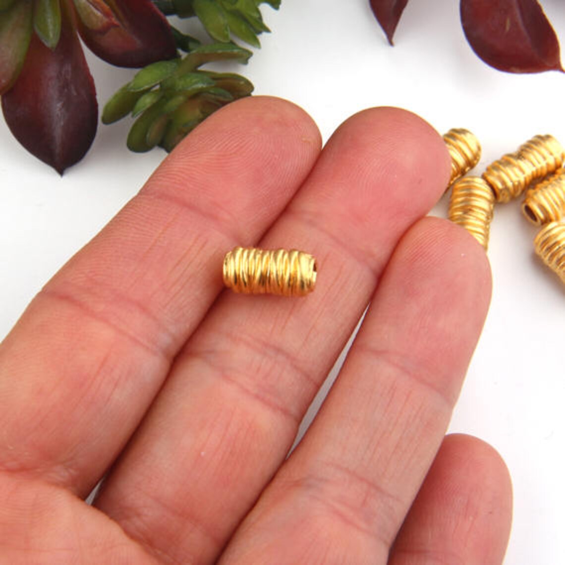 Gold, Wrapped Round Tube Beads, Wrapped Beads, Spiral Tube Beads ...