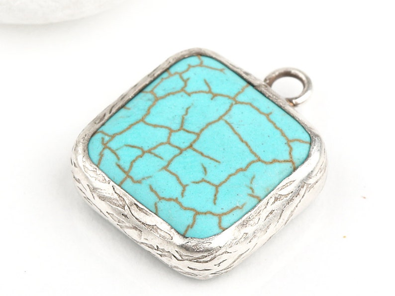 Square Turquoise Pendant Silver Plated 1 piece // SPP-107 | Etsy