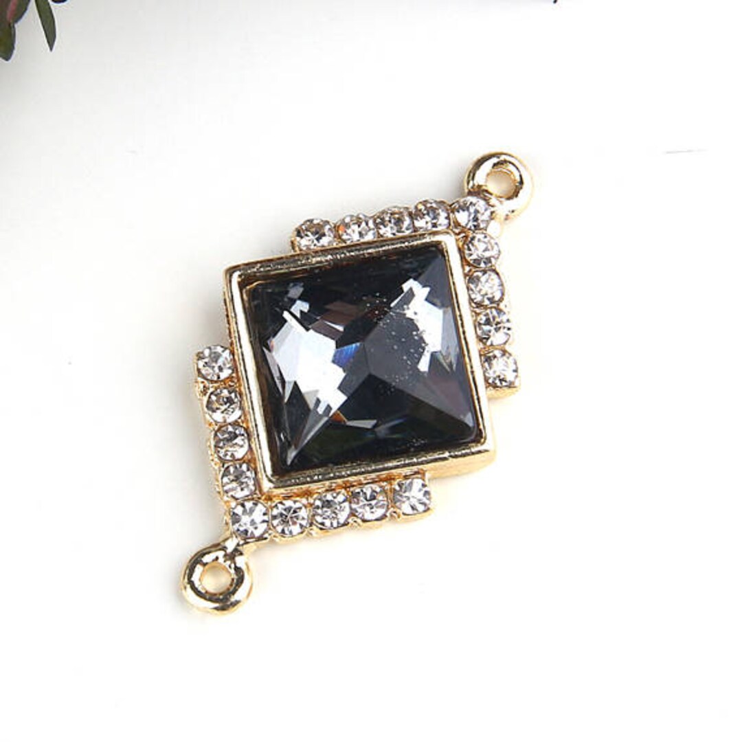 Gray, Diamond Shaped Glass Crystal Connector, Gold Tone, Crystal ...