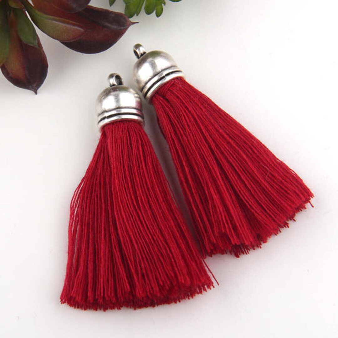 Deep Red Cotton Thread Bohemian Tassel With Silver Plated - Etsy