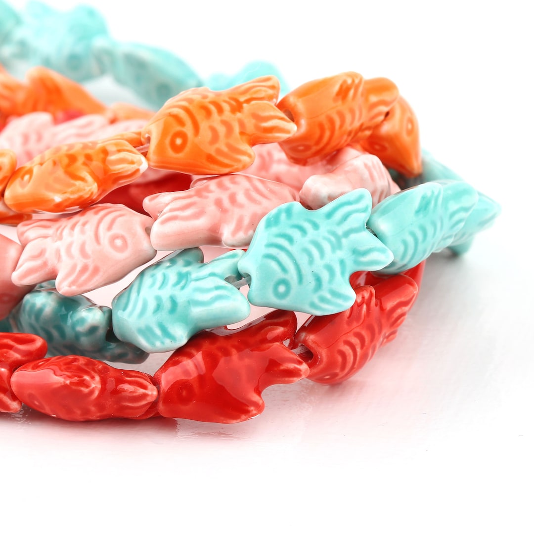 Ceramic Fish Beads, Fish Beads, Handmade Ceramic Beads, Fish Ceramic ...
