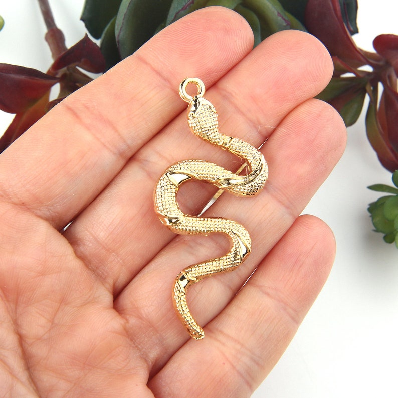 2 Shiny Gold Snake Pendant, Snake Necklace Piece, Crawling Snake ...