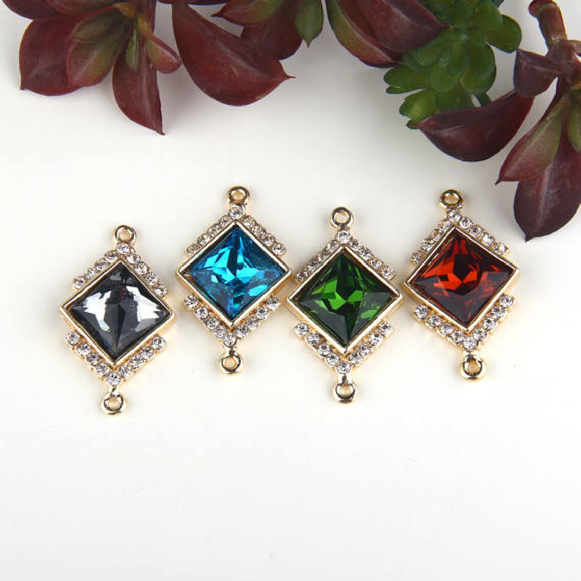 Blue Diamond Shaped Glass Crystal Connector Gold Tone | Etsy