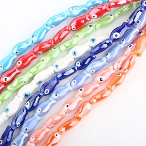 3 Ceramic Fish Beads, Ceramic Evil Eye Beads, Fish Beads, Handmade ...