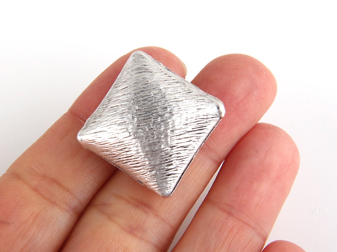 Large Textured Diamond Hollow Bead, Large Pillow Bead, Matte Sİlver ...
