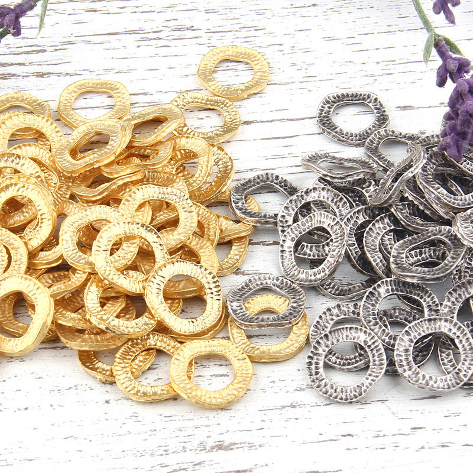 Textured Gold Loops, Links, Connectors, Large Jump Rings, Closed Large ...