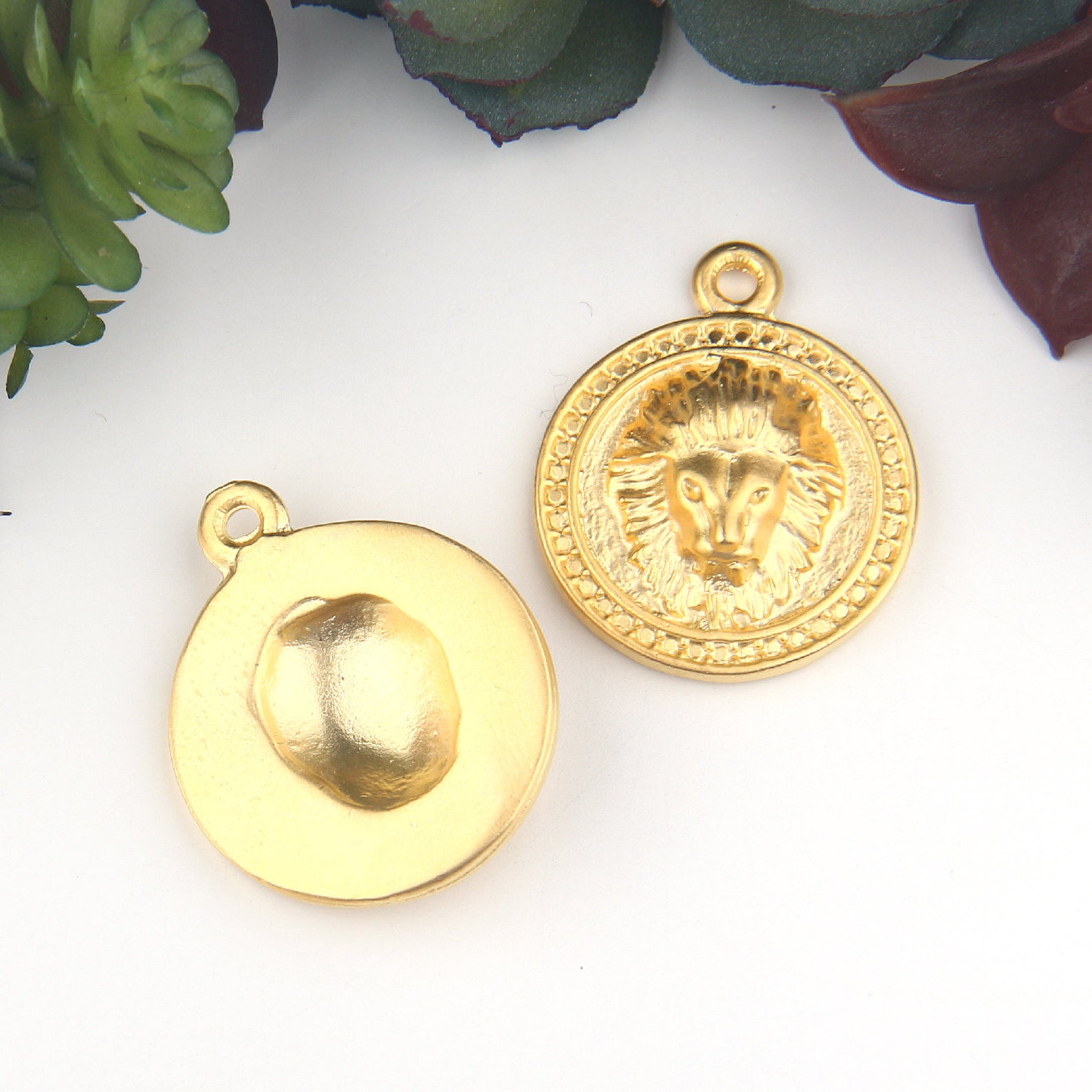 Gold, Puffed Lion Medallion Pendants, Gold Medallion, Jewelry Supplies ...