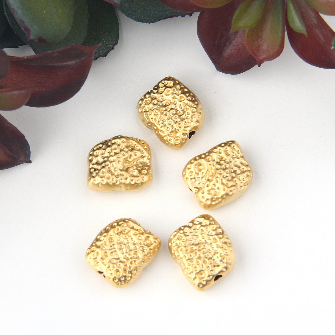6 Gold Rectangular Sponge Beads, Gold Beads, Rectangle Beads, 10x11 Mm ...