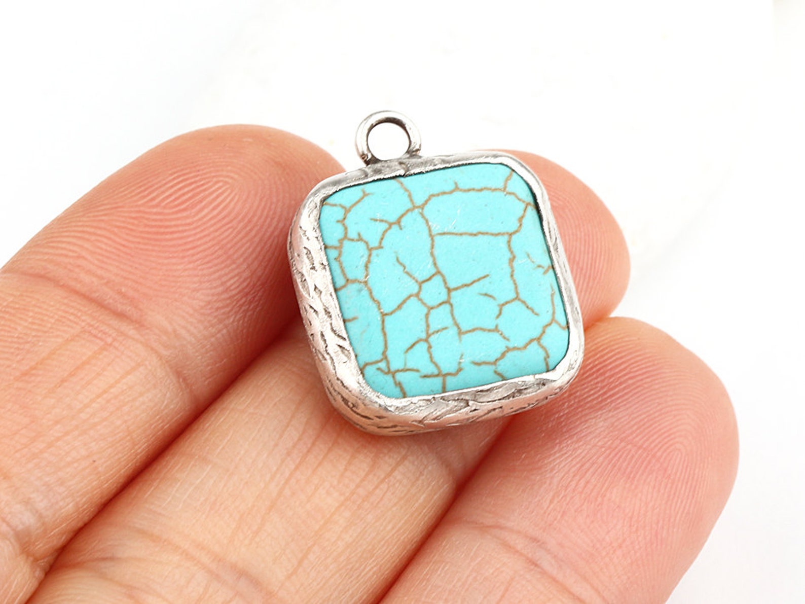 Square Turquoise Pendant Silver Plated 1 piece // SPP-107 | Etsy