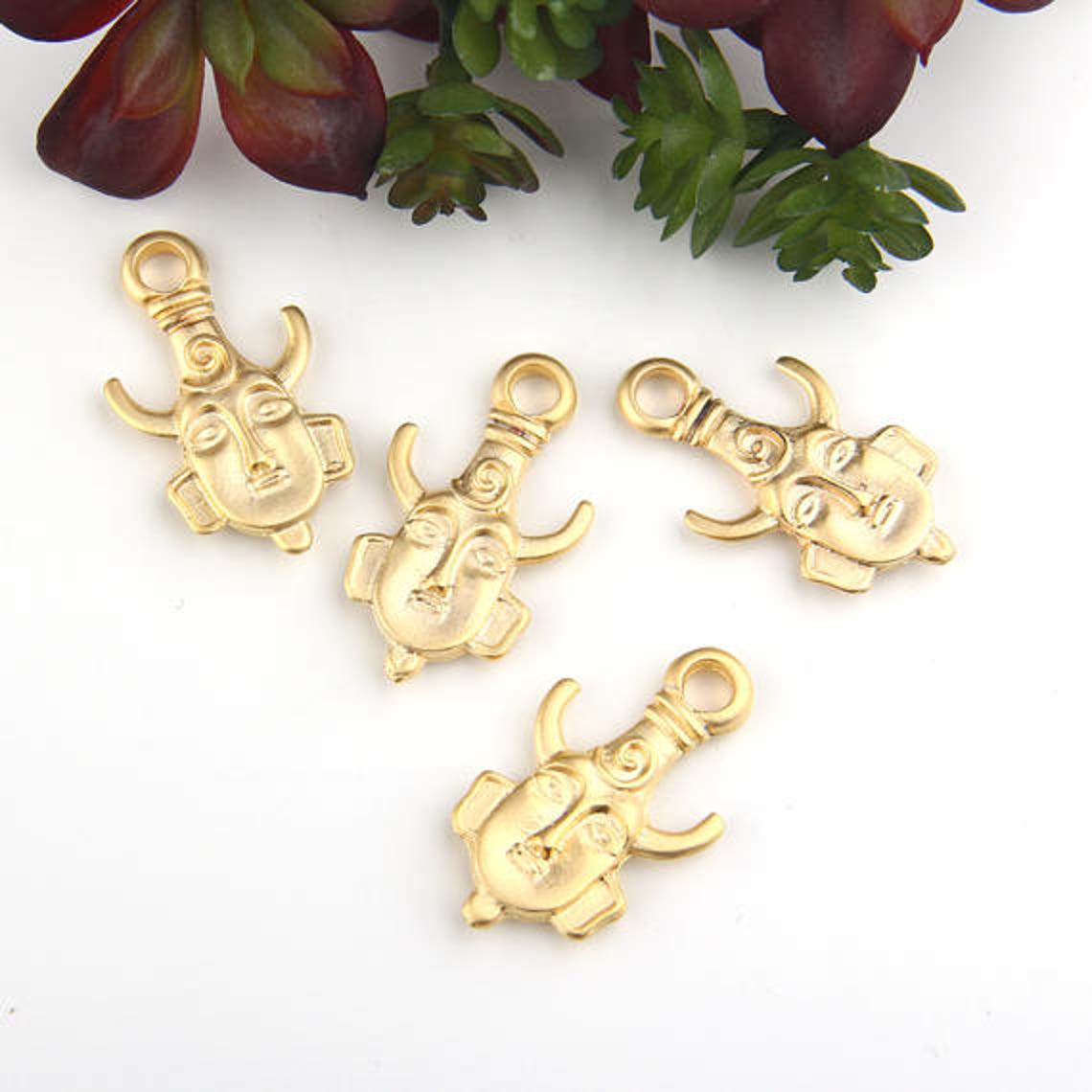 Gold, Tribal Mask Pendant Charm, Ethnic Mask Charm, Mask Charm, Mask ...