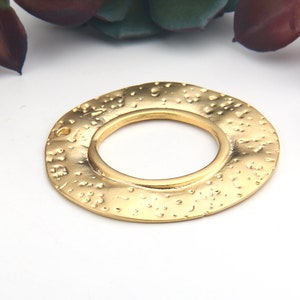 Gold, Round Flat Hammered Loop Pendant, Loop Pendant, Large Disc ...