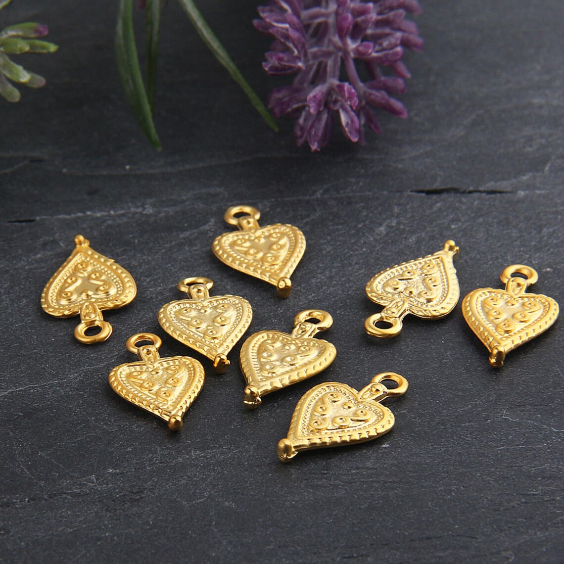 Gold Ethnic Patterned Heart Charms Mini Heart Charms Gold | Etsy