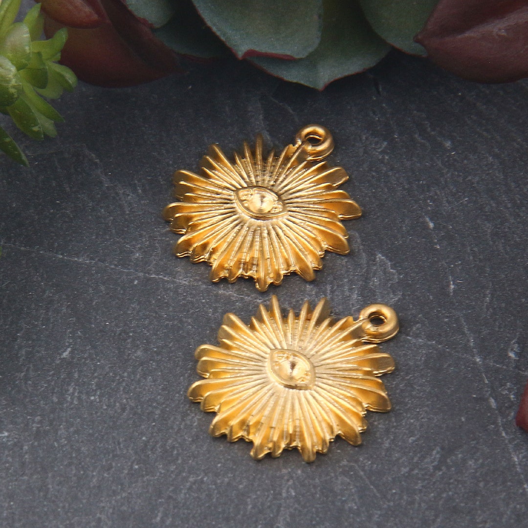 4 Gold Plated Sun Charms | Shining Sun Jewelry | 22x26 Mm | Jewelry ...