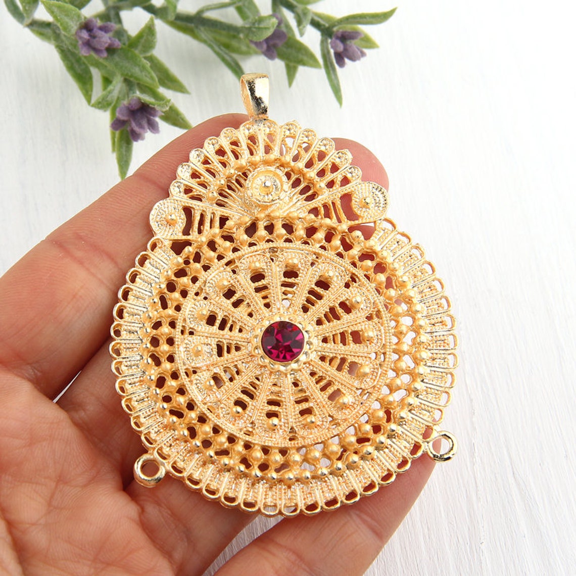 Blue Large Round Filigree Focal Pendant Connector 56mm 1 | Etsy