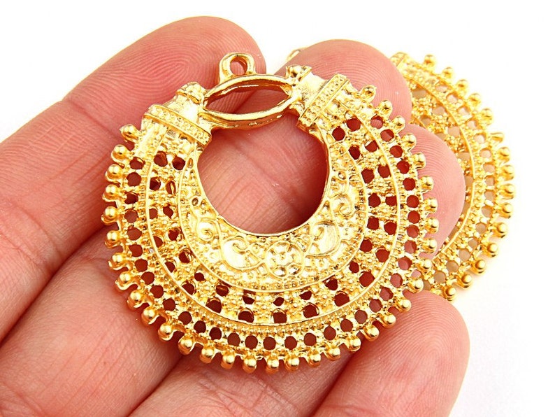 Chandelier Filigree Gypsy Pendant Matte Gold Plated 2 pcs // | Etsy