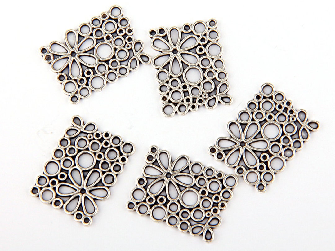 Floral Cut Out Rectangular Connector, Silver Plated, 5 Pieces // SC-148 ...