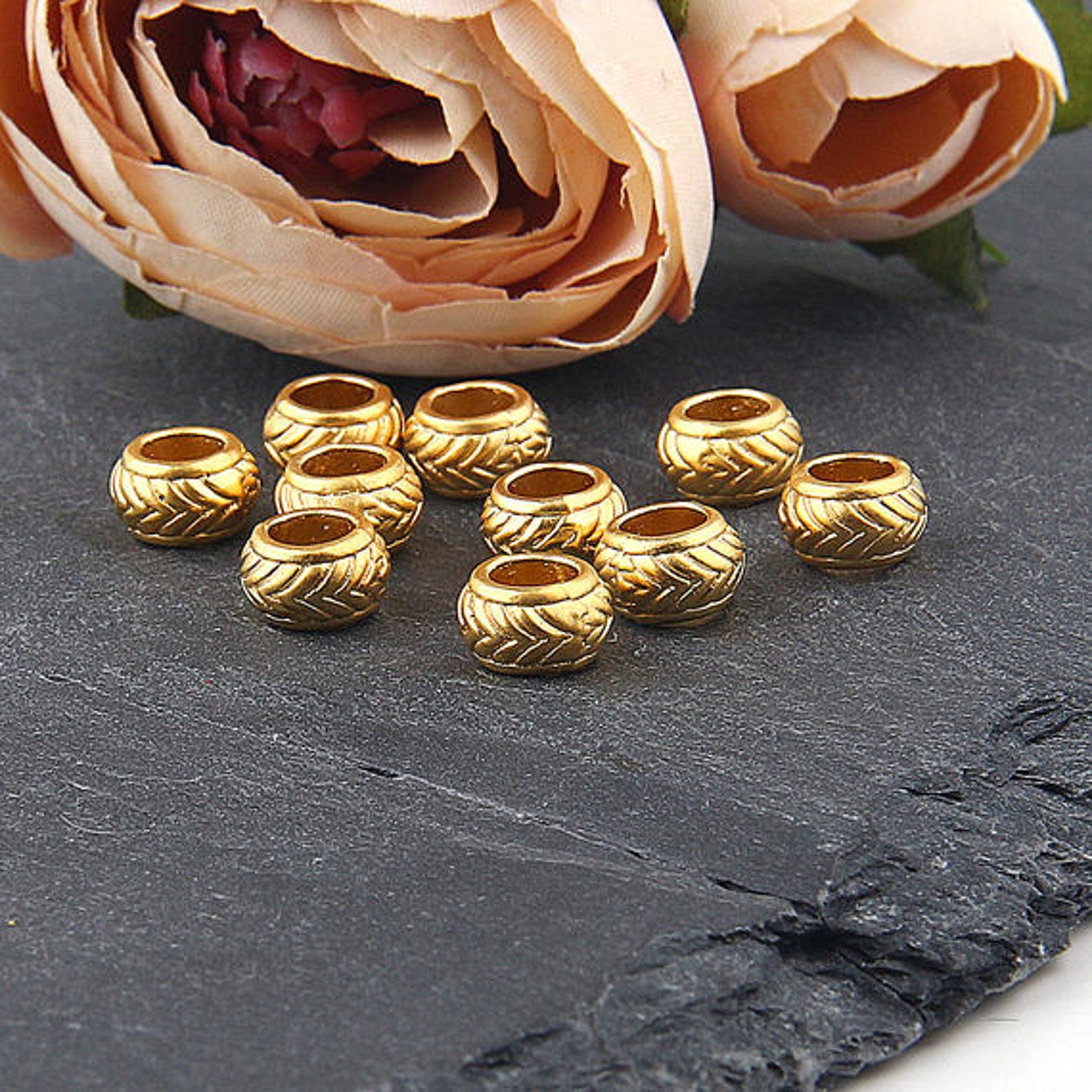 Large Hole Gold Bead Sliders // Gold Bead Spacers // Patterned - Etsy