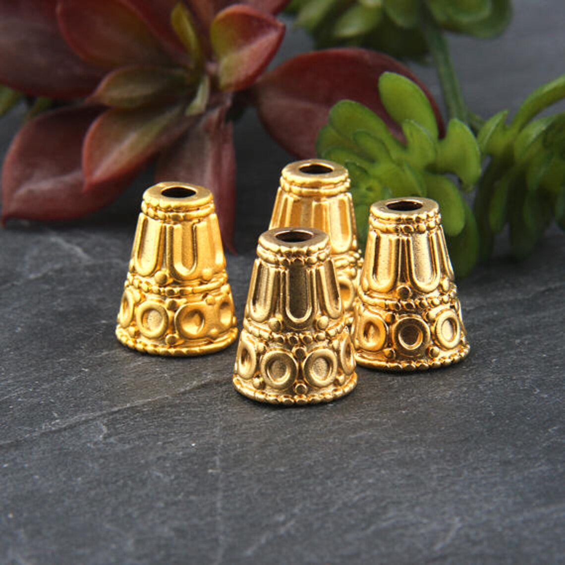 Gold Tribal Bead Cones Tassel Caps End Caps Cord End Caps | Etsy