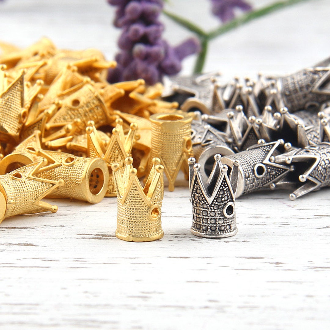 Textured King Crown Bead Caps, Crown Shaped Cones, Mini Tassel Caps, 8 ...