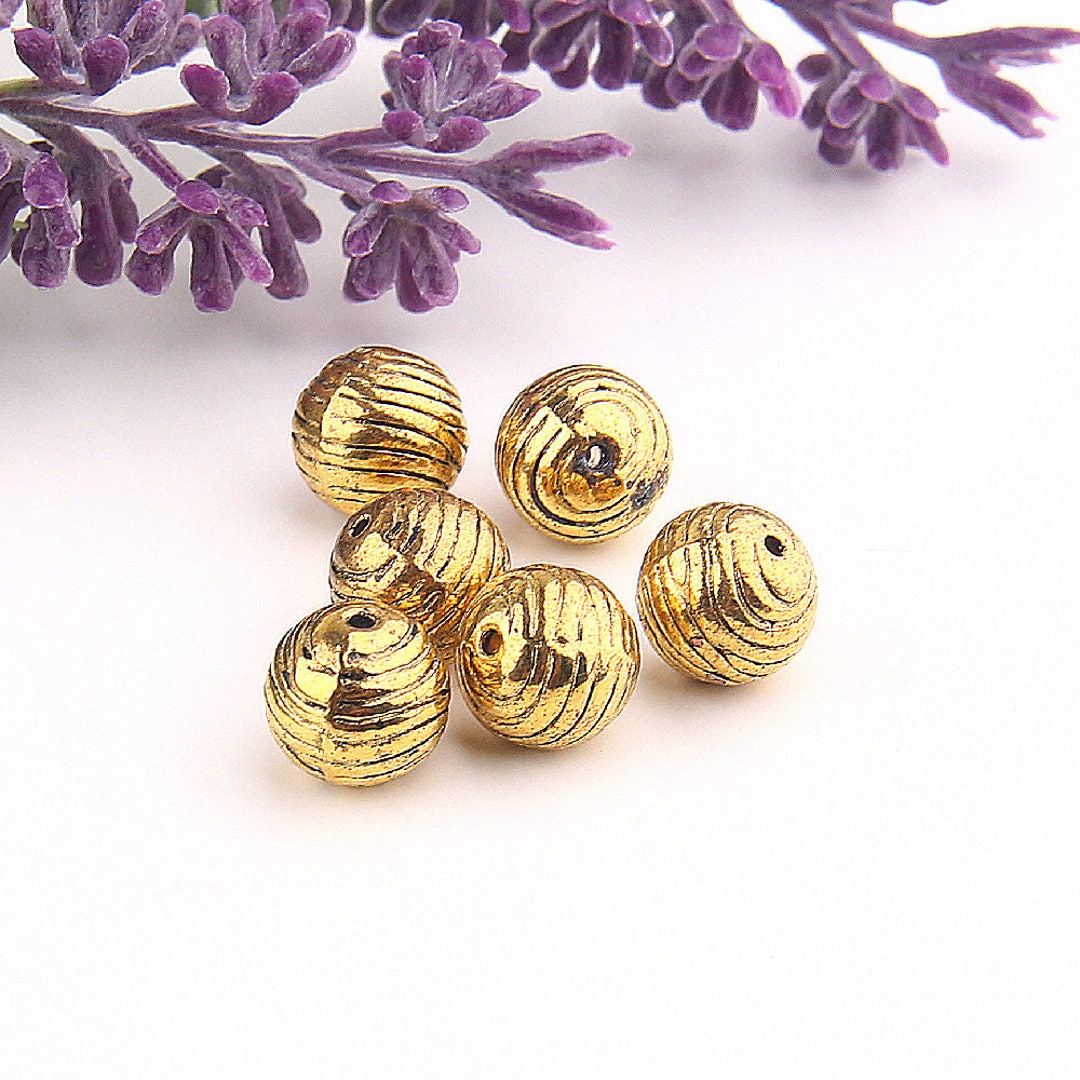 Antique Gold Tone Round Textured Metal Beads, 6 Pieces // GB-209 - Etsy