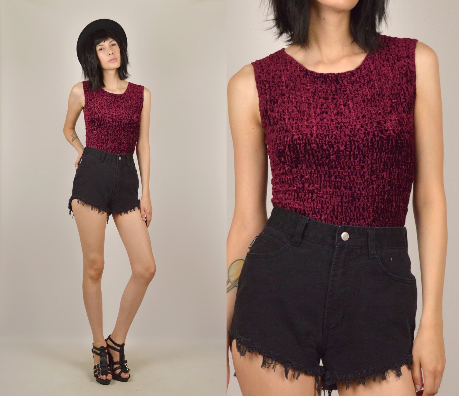 20% OFF 90's Maroon Velvet Top Soft Grunge