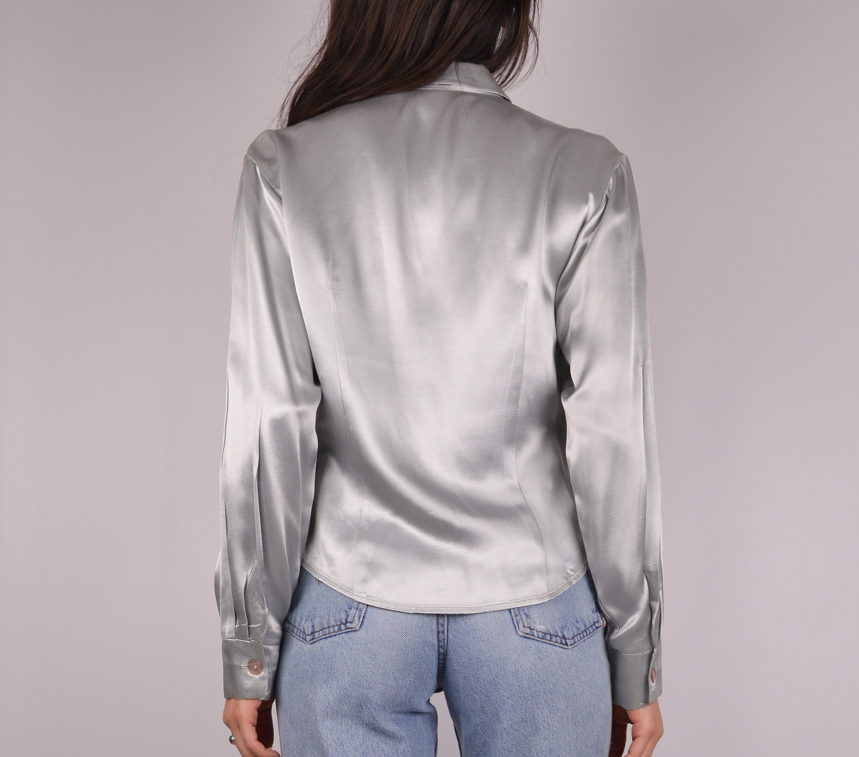 15% OFF SALE Vintage Liquid Silver Button-Up Shirt