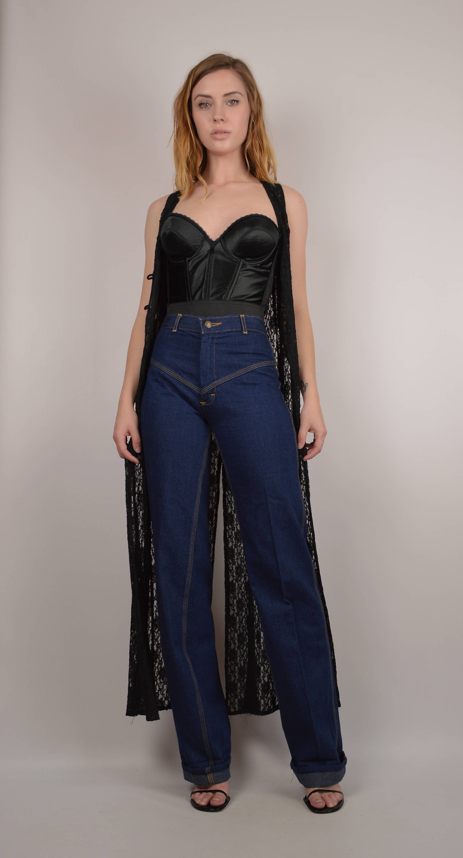 FLASH SALE Vintage Black Lace Duster Vest