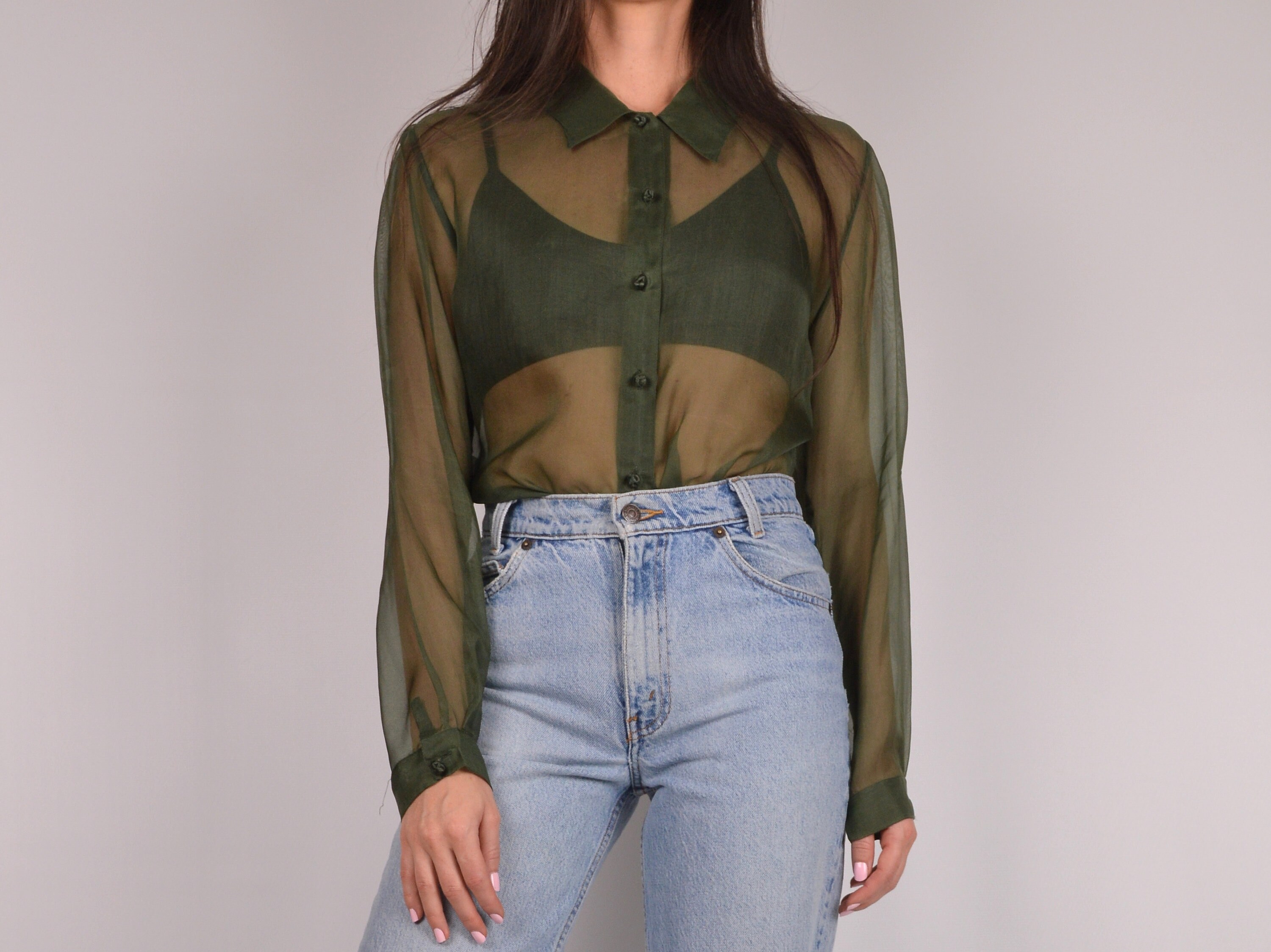Sheer Silk Organza Button Up Shirt