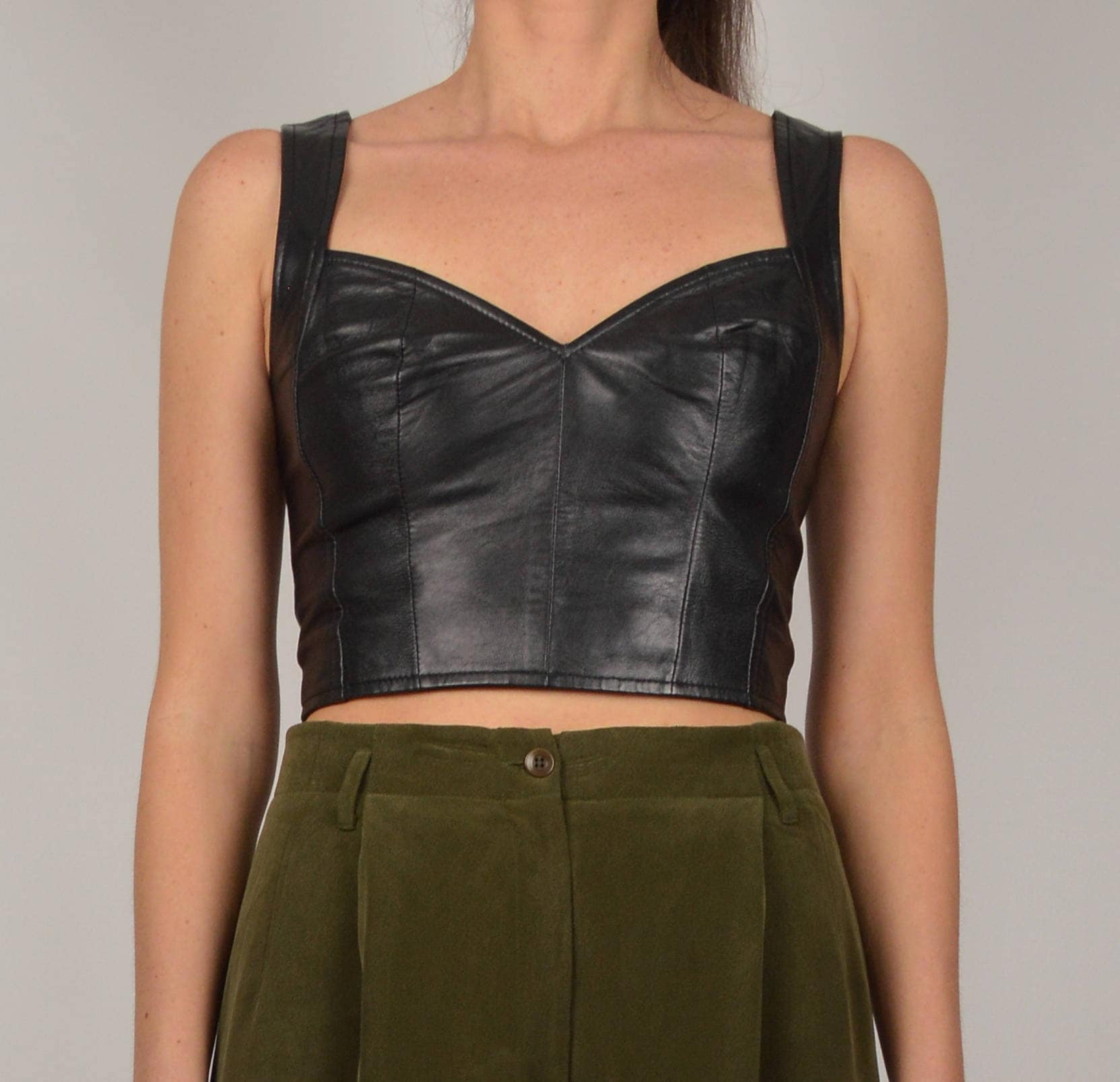 Vintage Leather Bustier Crop Top
