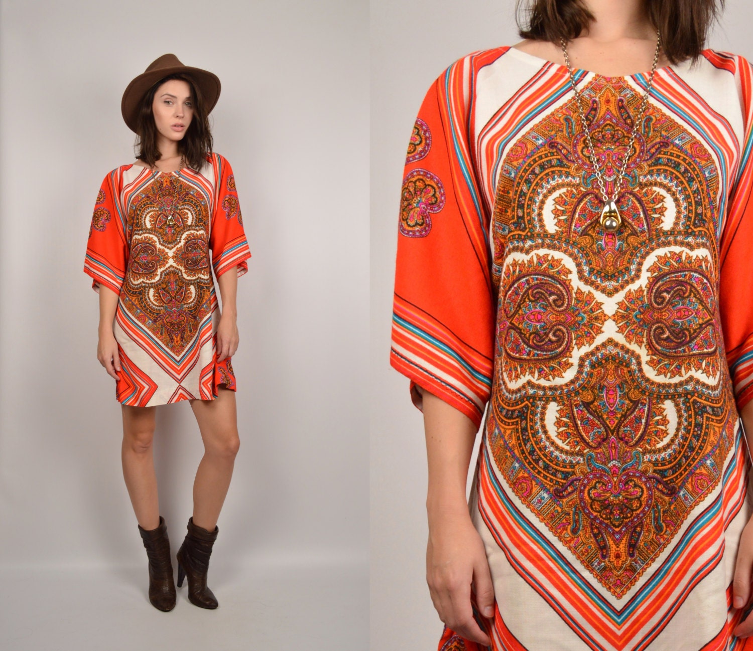 15% OFF SALE 70's Paisley Print Shift Mini Dress