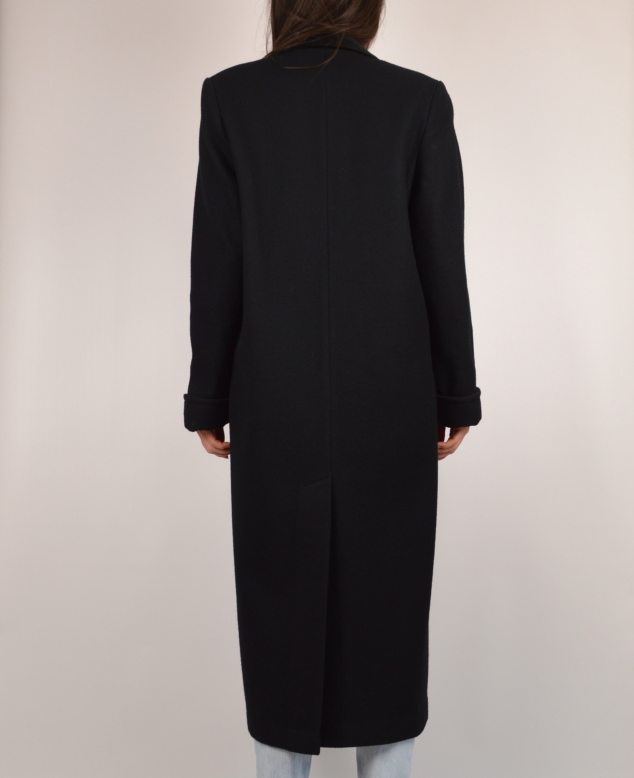 Vintage Black Wool Long Coat (S-L)