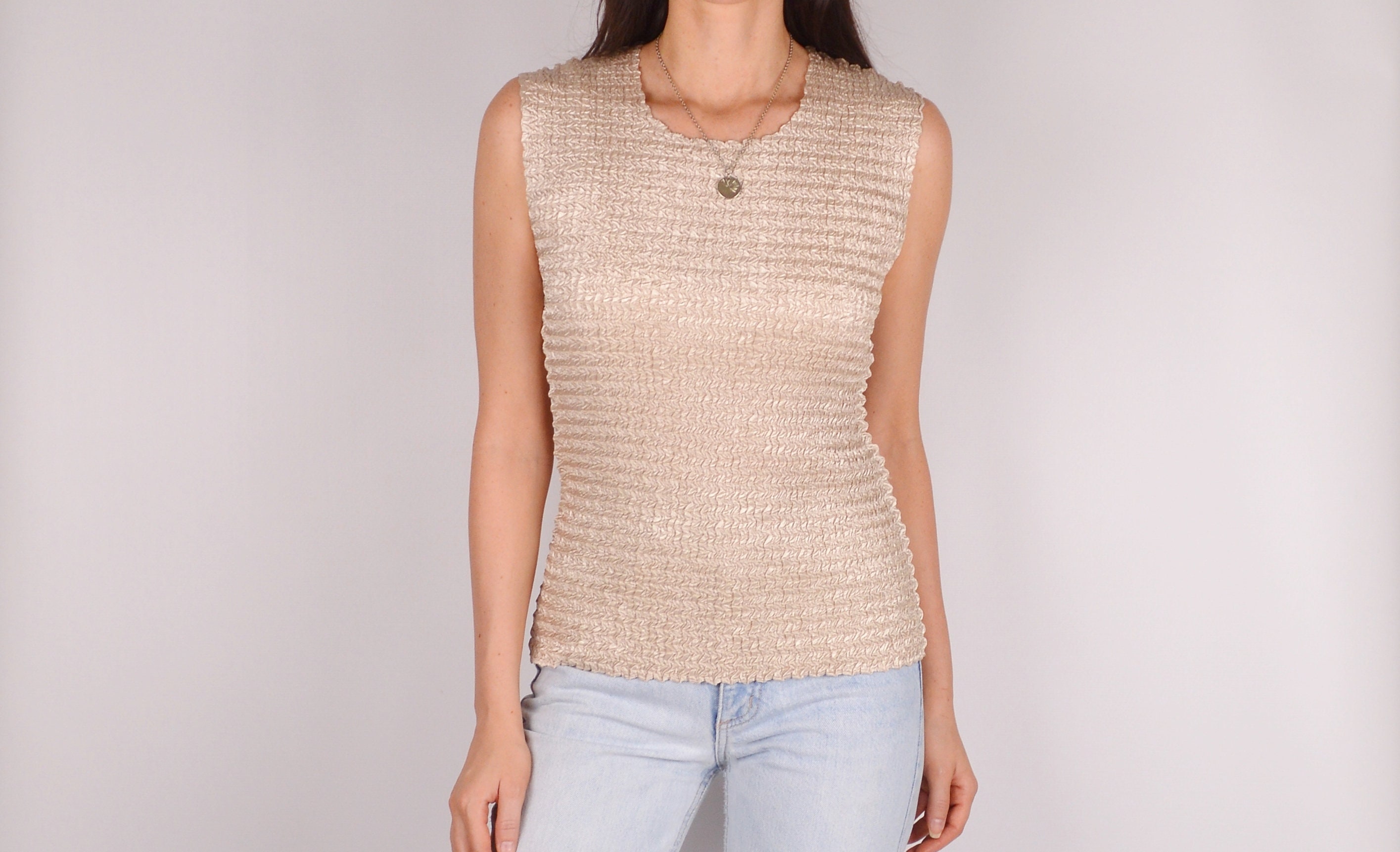 Vintage Champagne Textured Top (S-L)