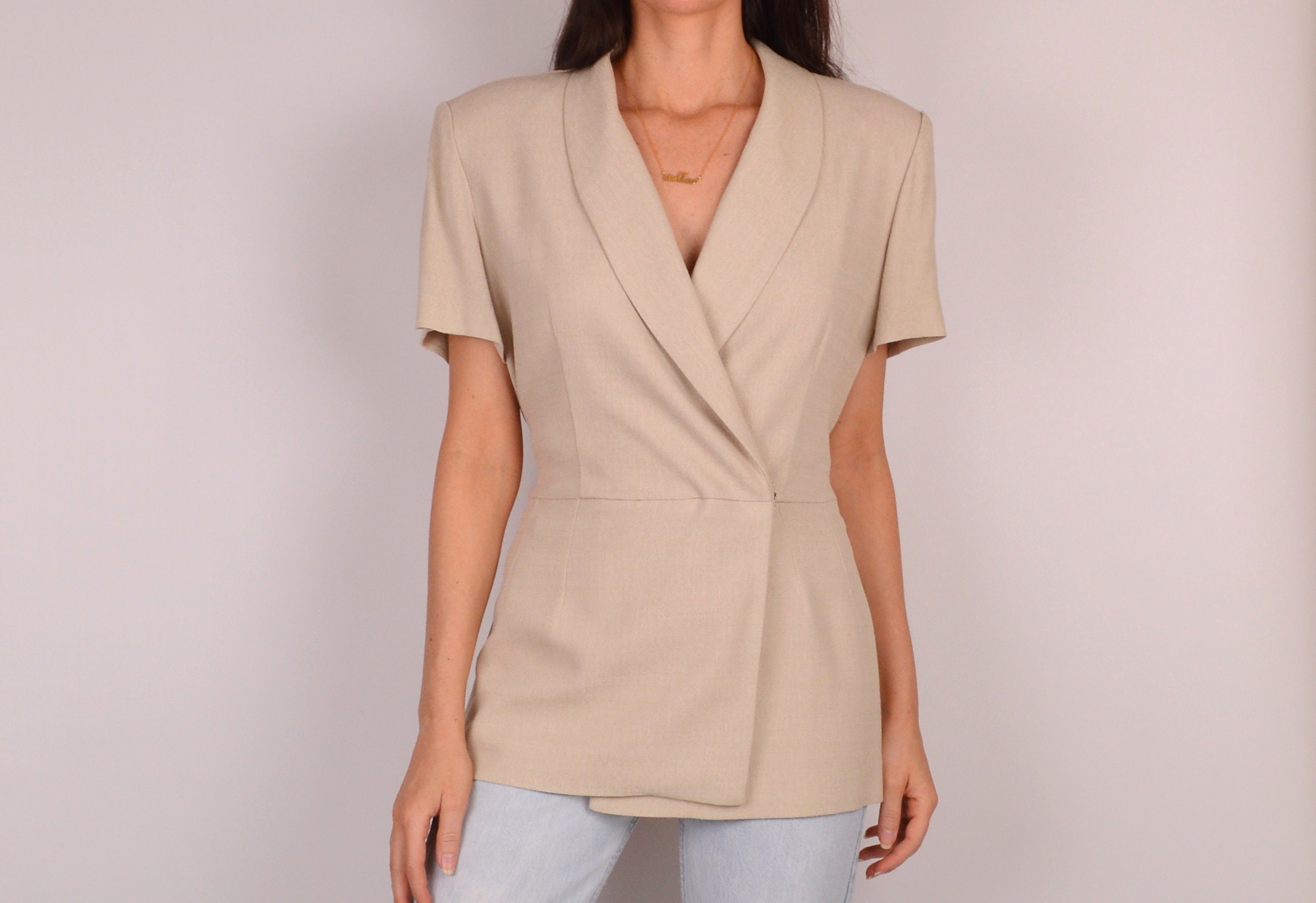 Neutral Vintage Wrap Tie Top (S-L)