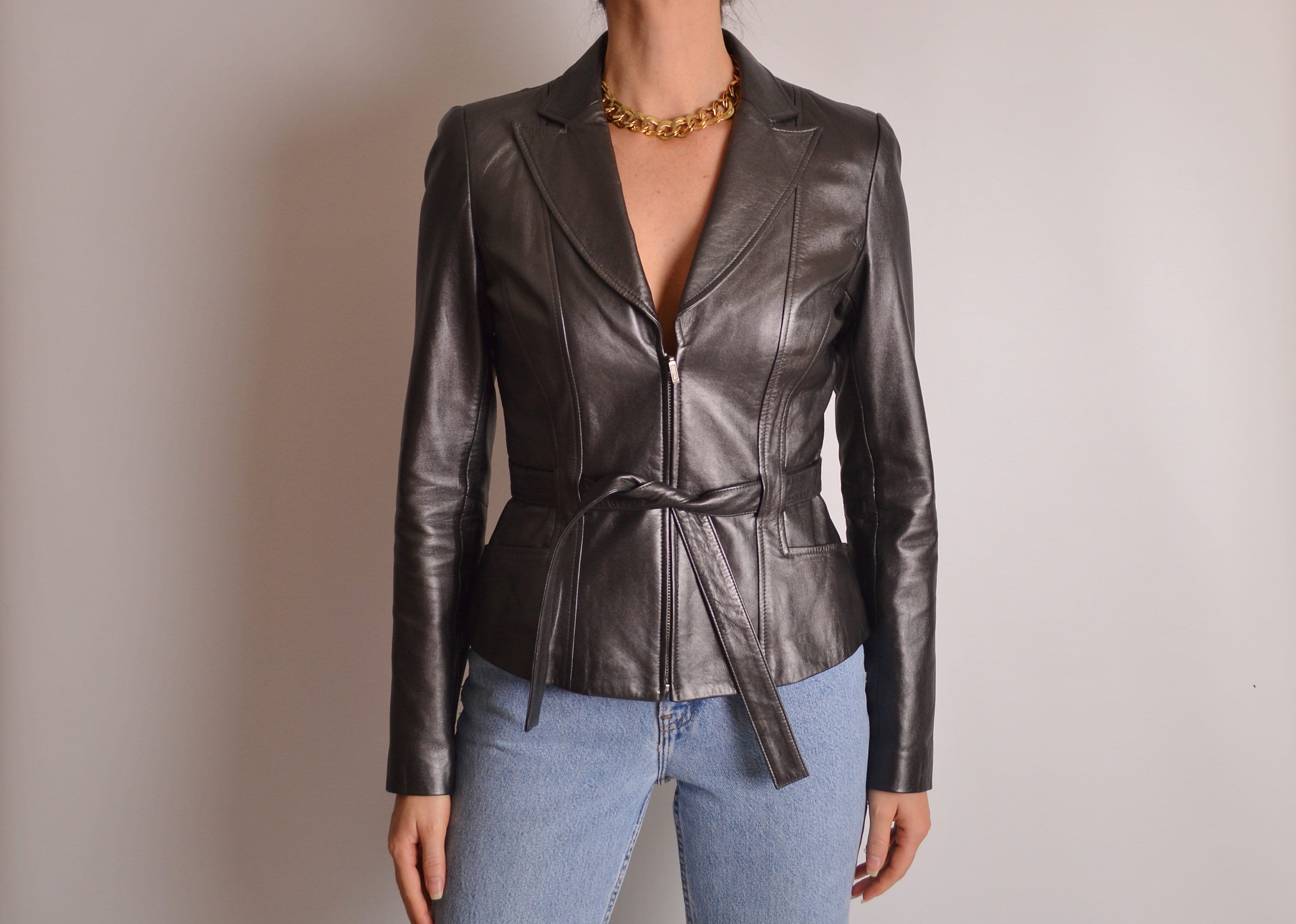 Vintage Soft Pewter Leather Jacket (S)