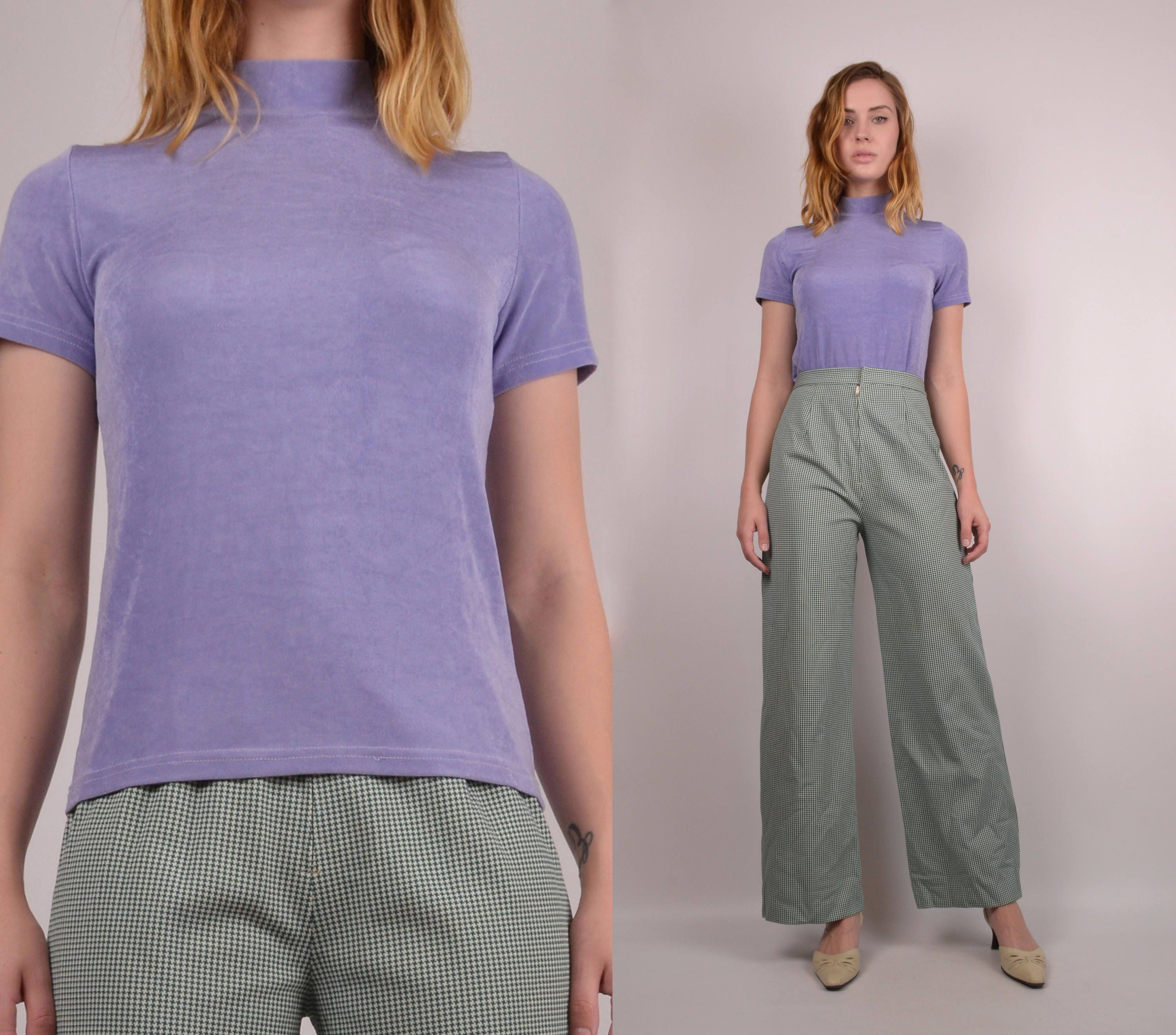 15% OFF SALE 90's Lavender Mock Neck Top