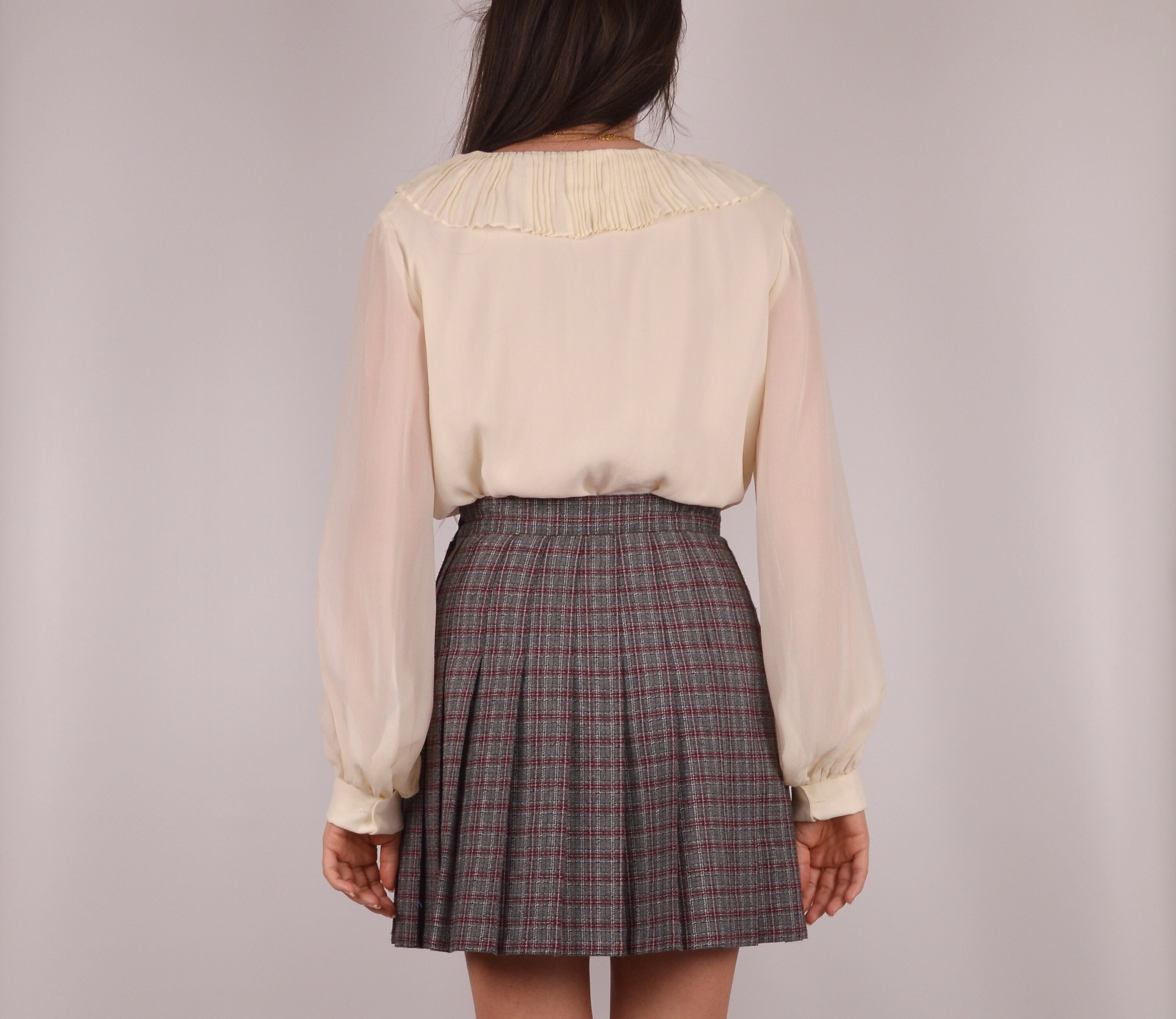 Vintage Cream SILK Ruffle Blouse / M