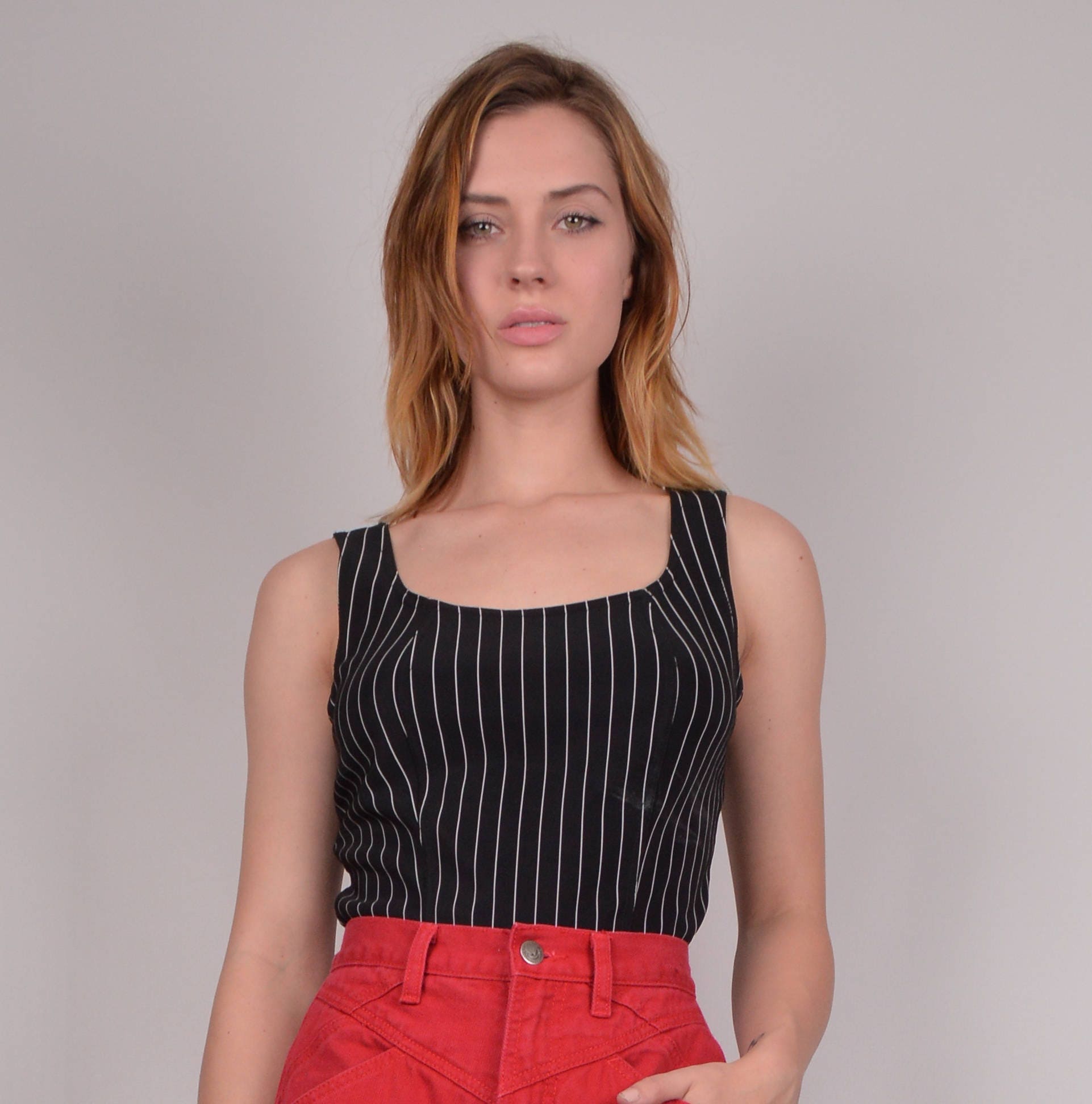 90's Black Pinstripe Tank Top