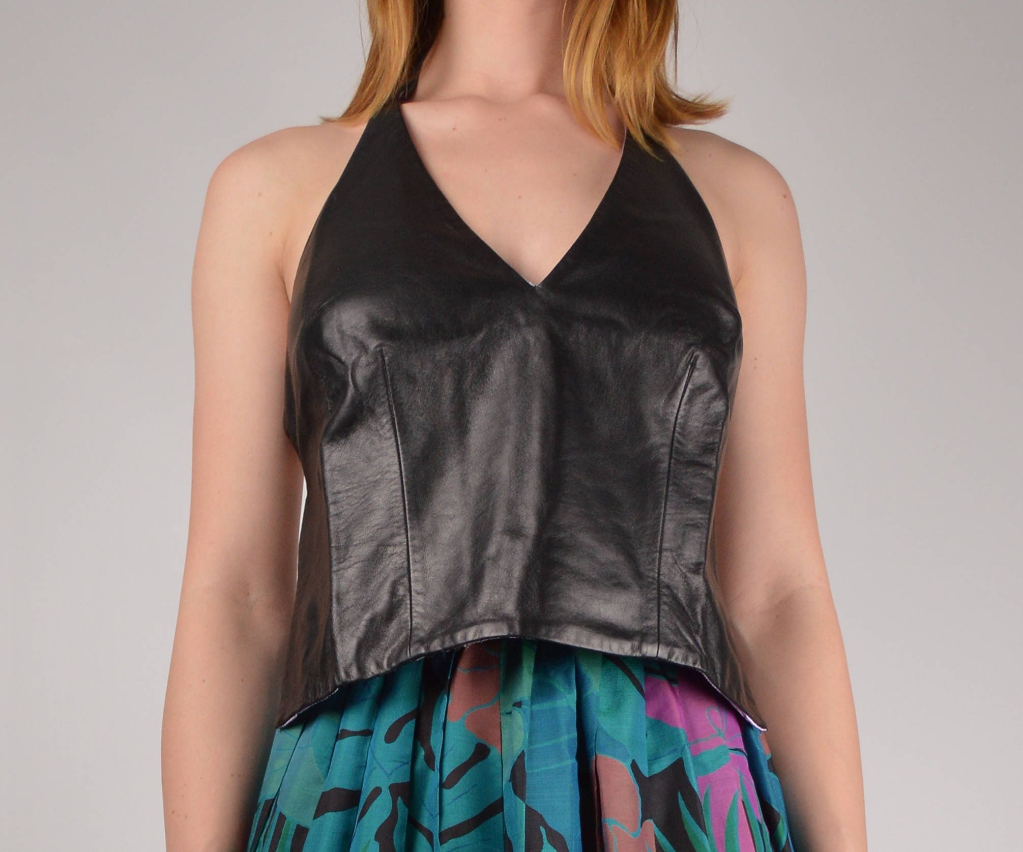 15% OFF Vintage Leather Lace Up Halter Top