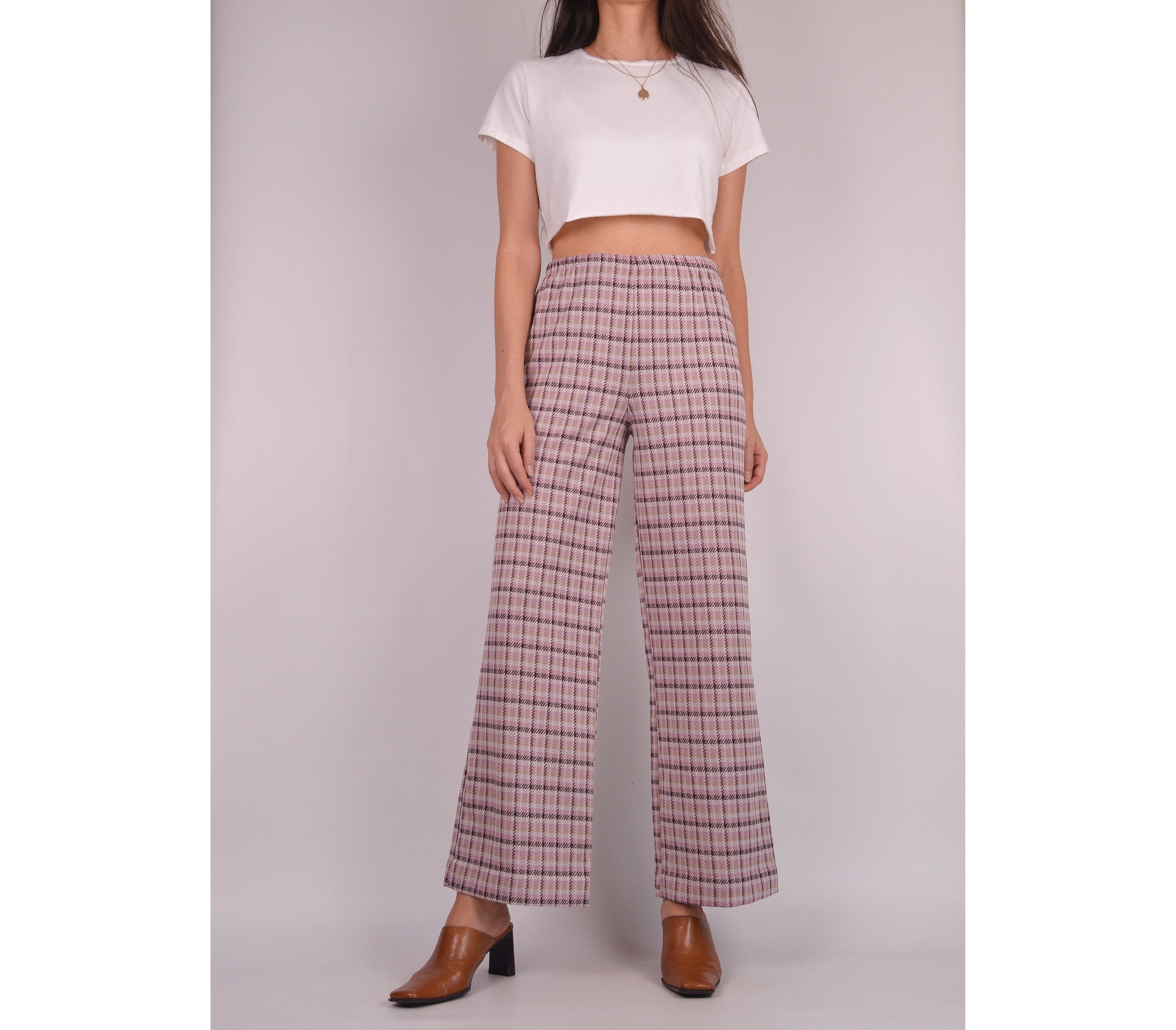 70's Plaid High Waist Pant / S
