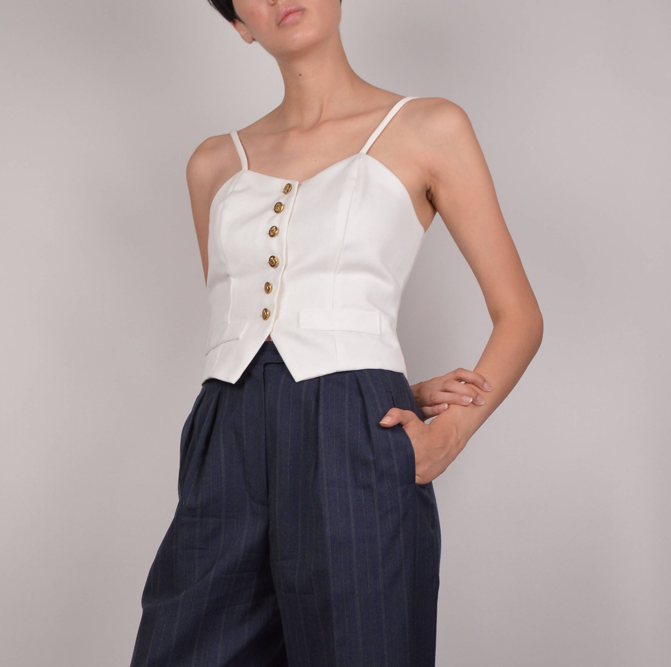 Vintage White Button Down Top