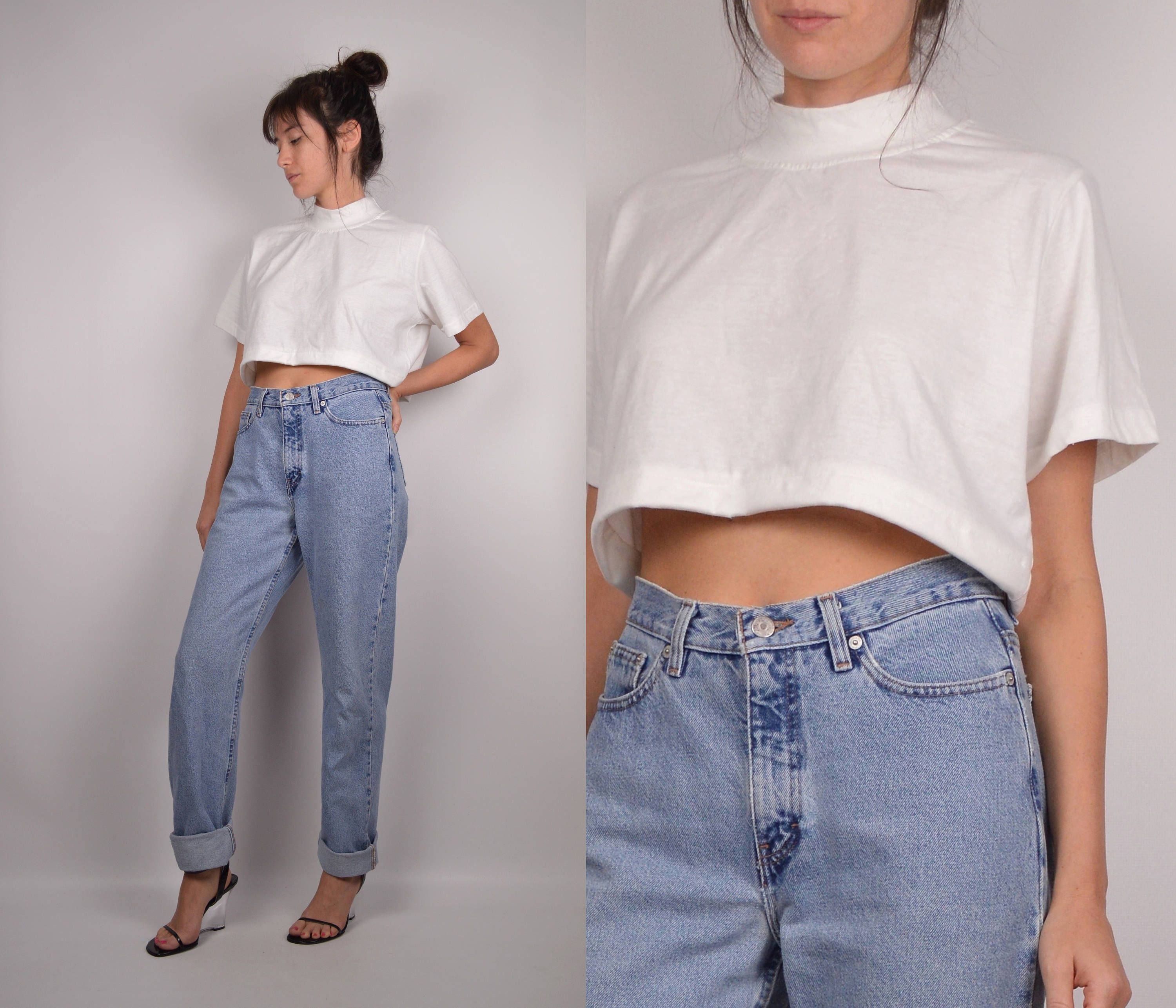 Oversized White Crop Tee w/ Mock Neck