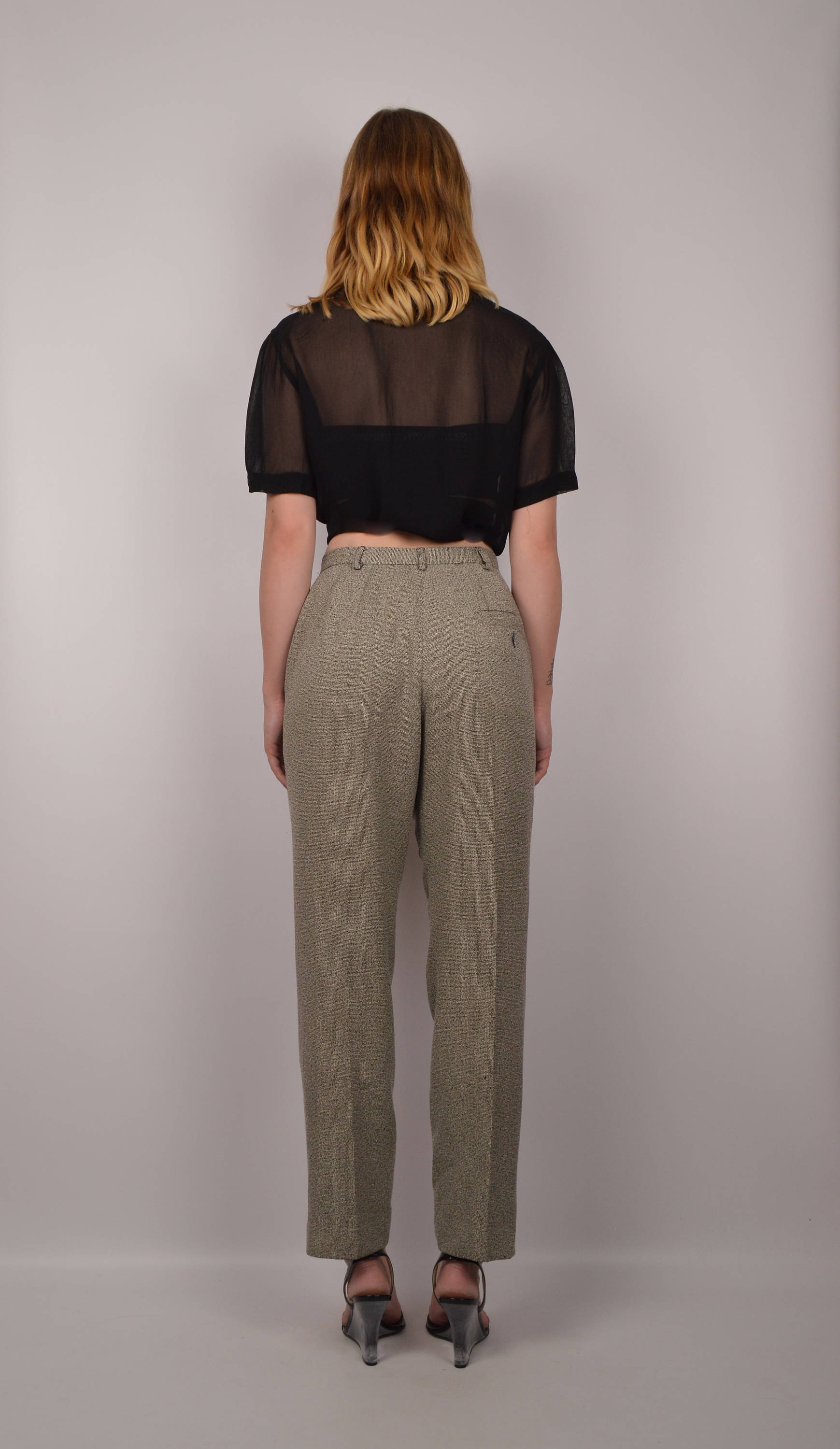 Vintage Sheer Mesh Button Up Shirt / black embroidered top