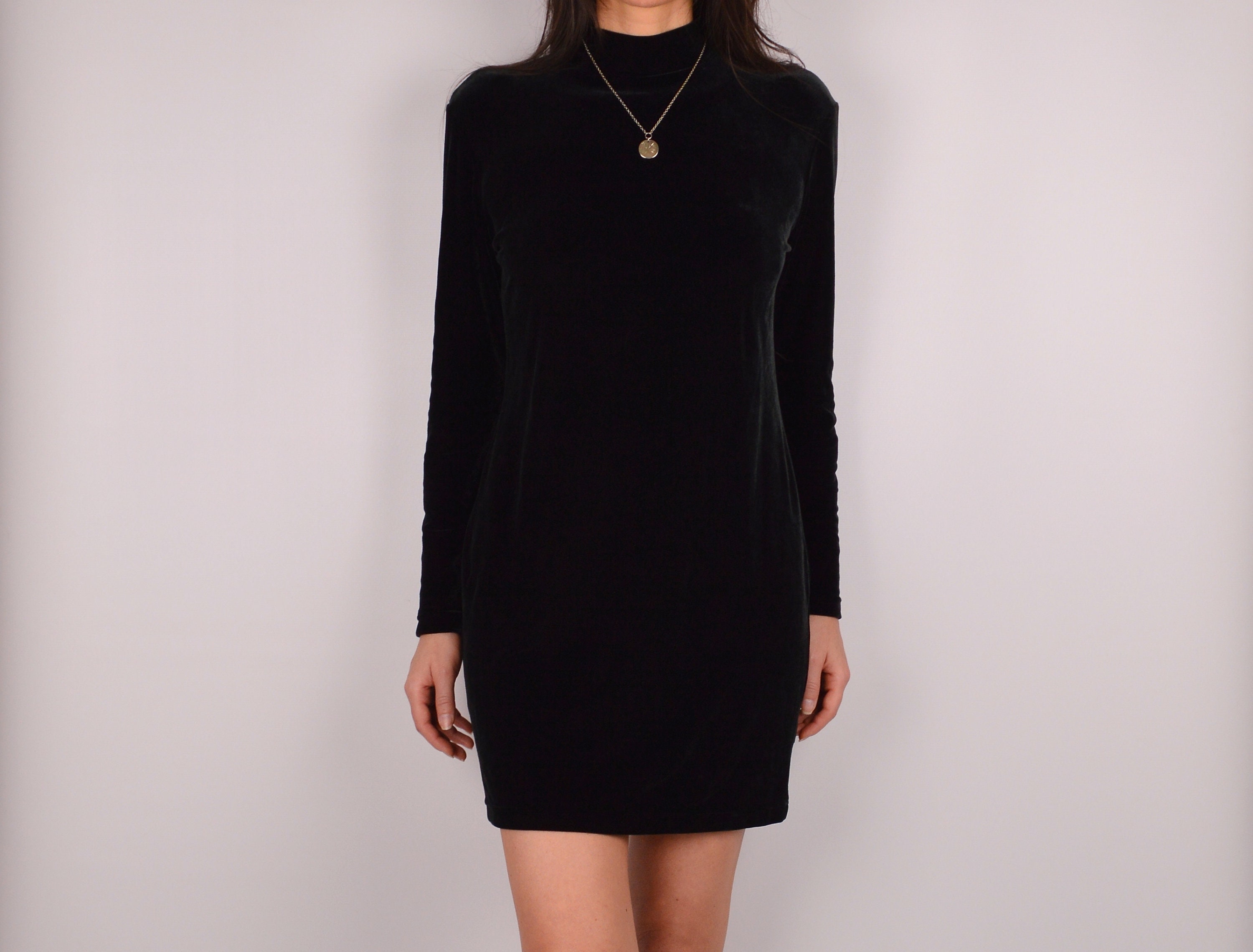 Vintage Black Velvet Mock Neck Mini S M