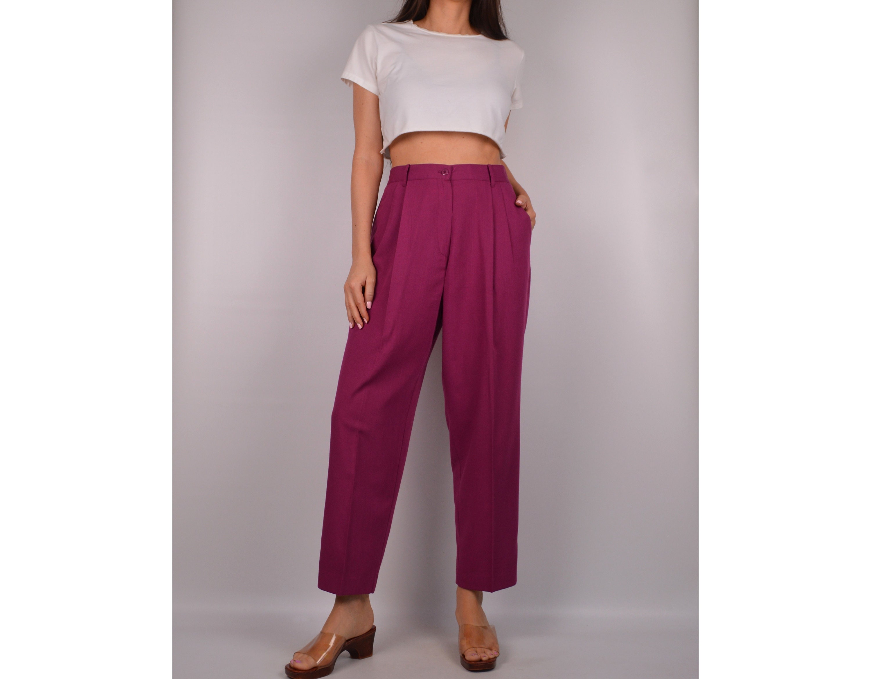 Vintage Raspberry Cropped Trousers (28W) High Waist minimalist pants