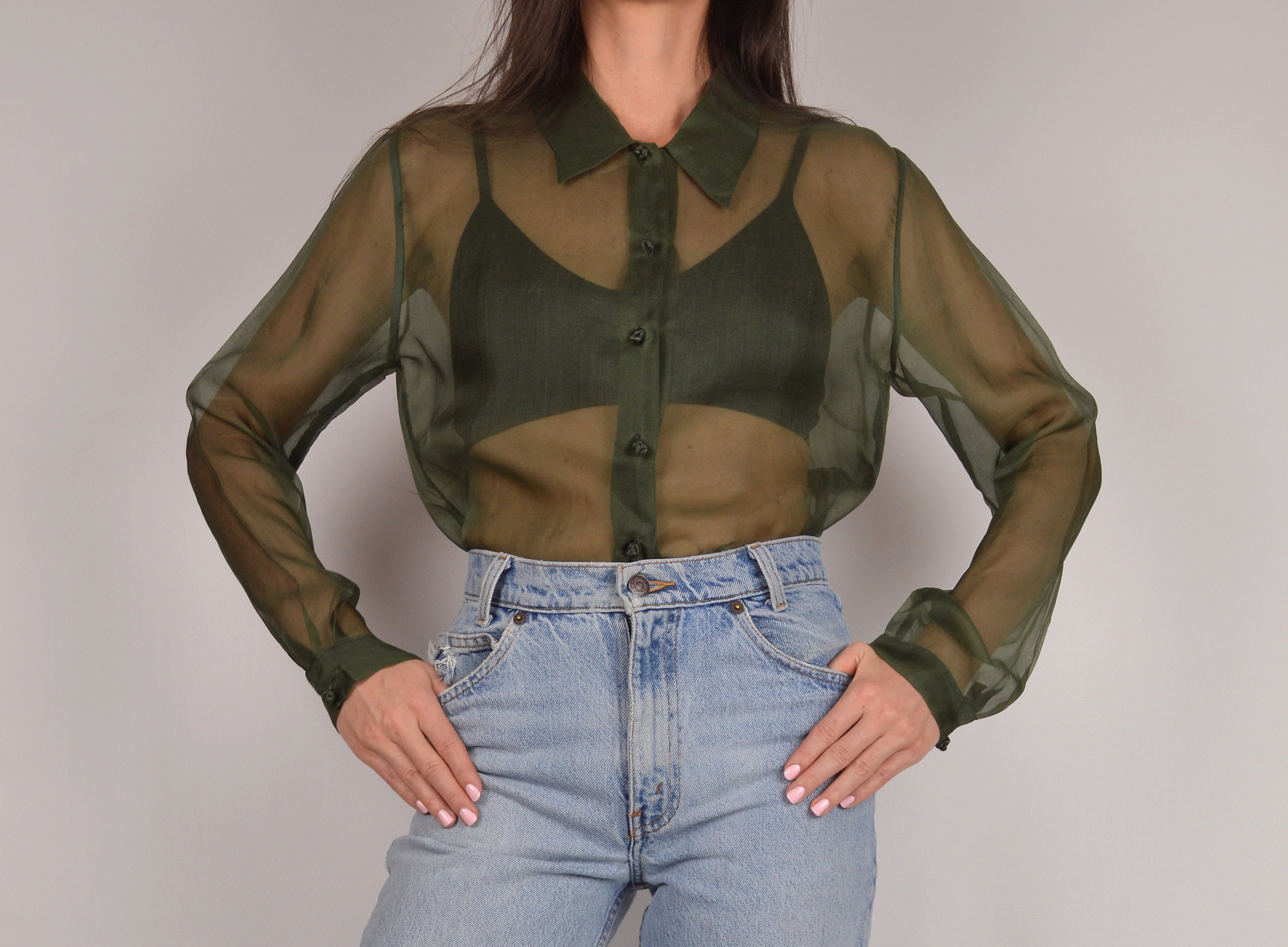 Sheer Silk Organza Button Up Shirt